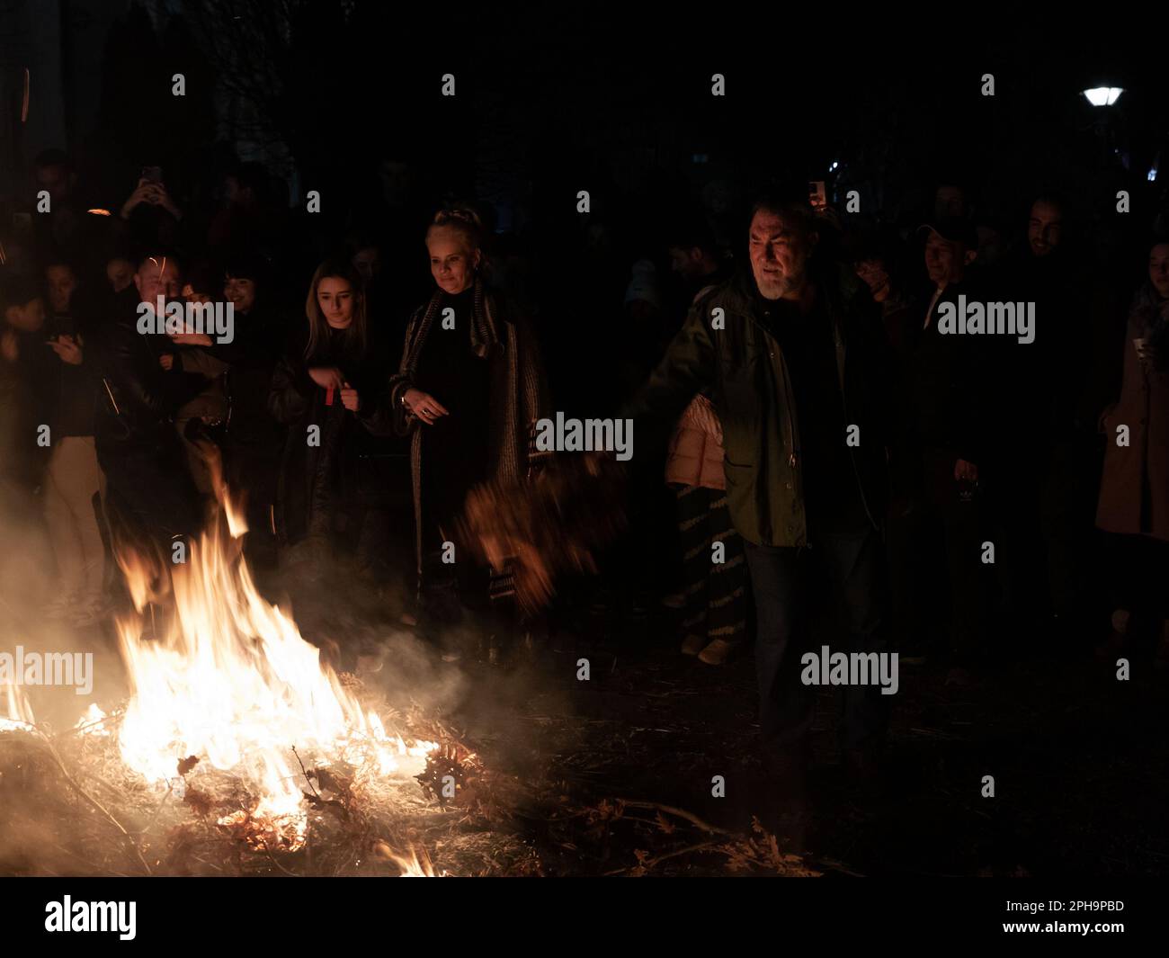 People burning Badnjak on Orthodox christmas night in belgrade, Serbia ...