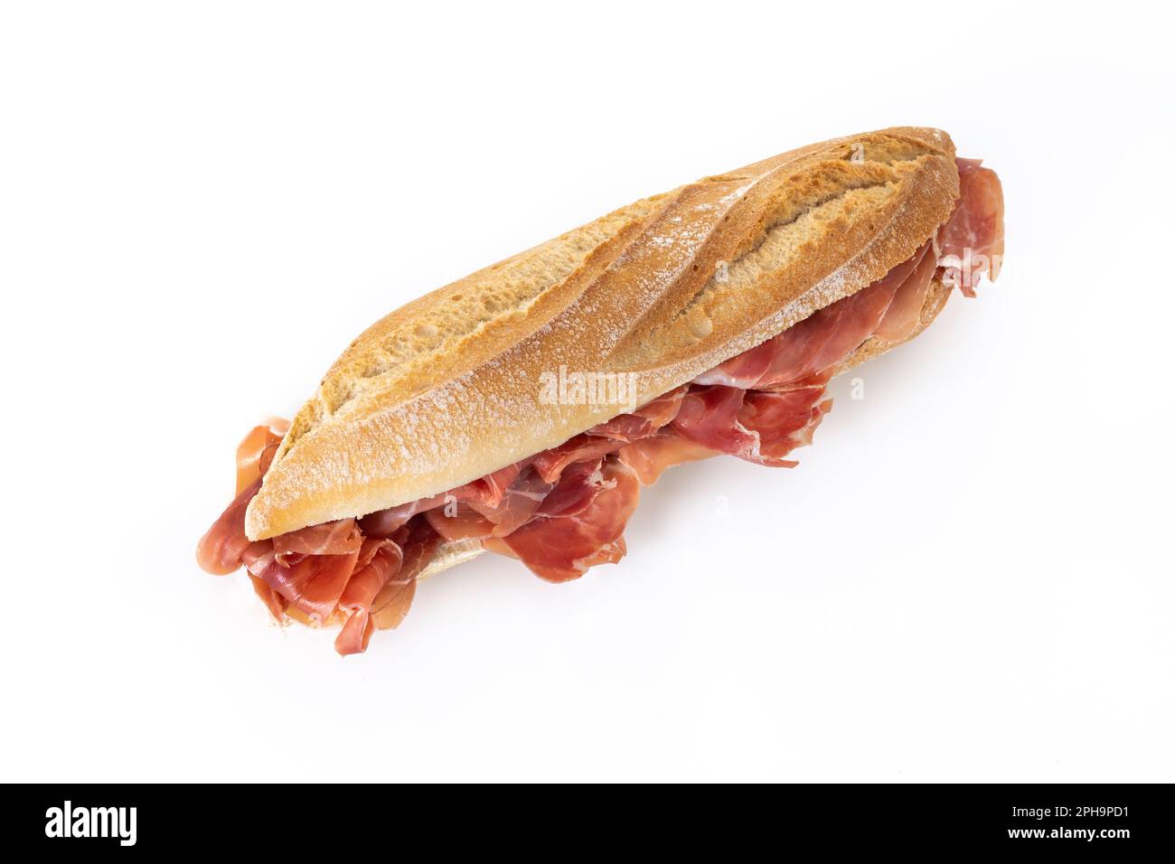 Spanish serrano ham sandwich isolated on white background Stock Photo ...