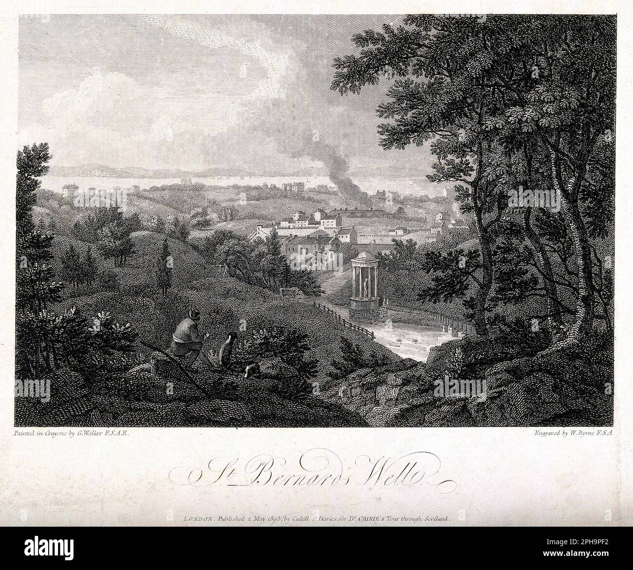 St. Bernard's Well, Edinburgh, Scotland, vintage engraving from 1803 ...