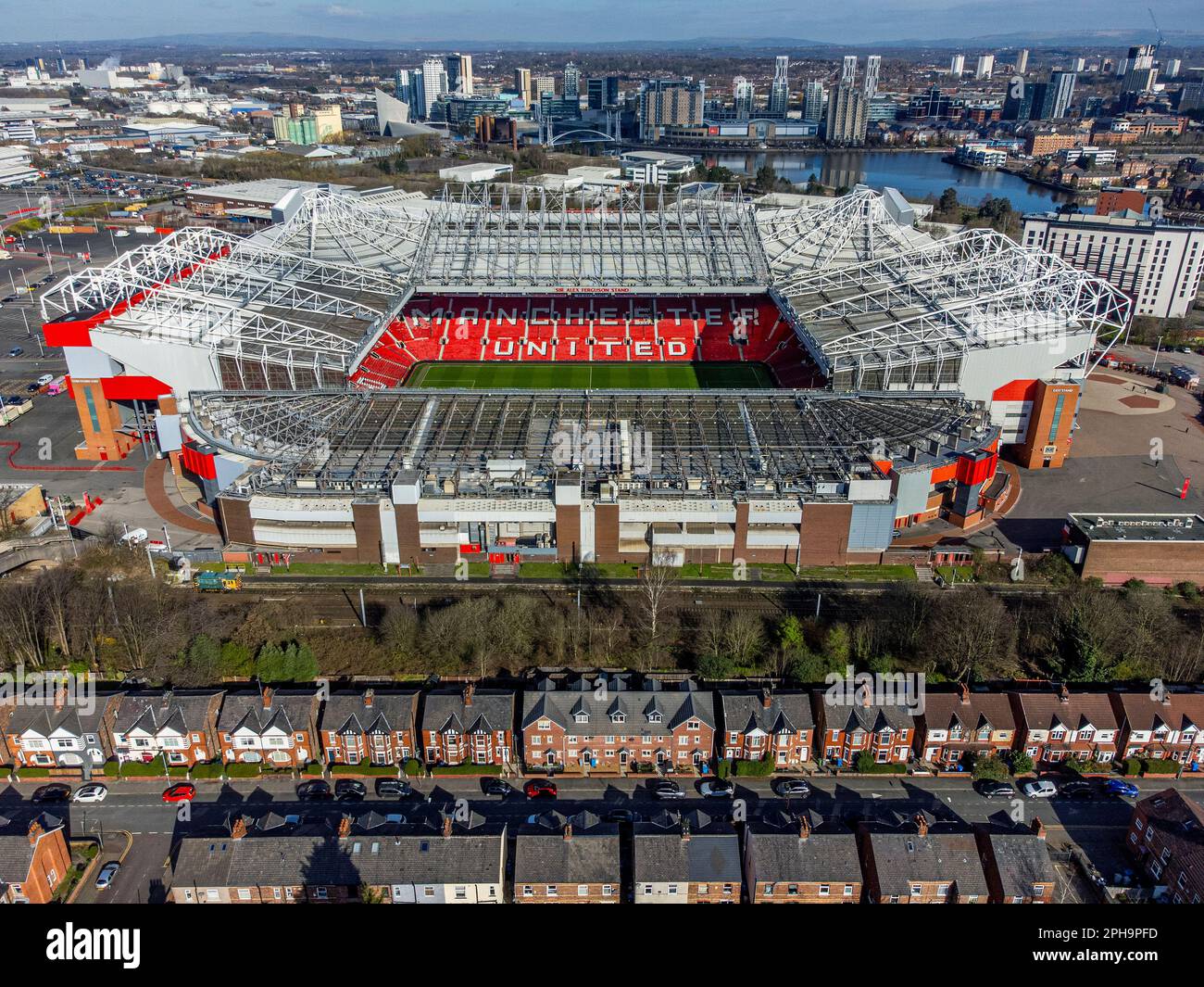 A general aerial view of Old Trafford stadium, home of Manchester ...