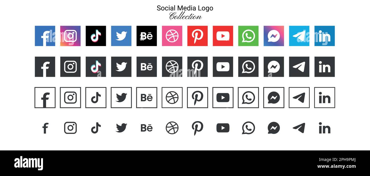Popular social network logo icons collection in various forms Stock ...