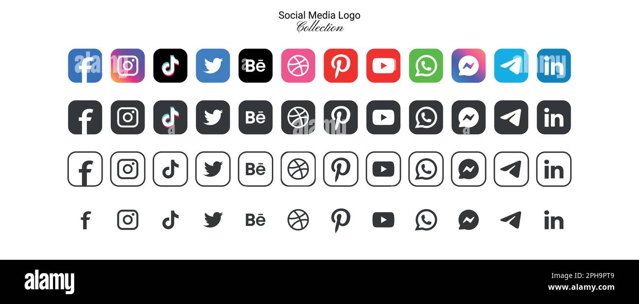 Popular social network logo icons collection in various forms Stock ...