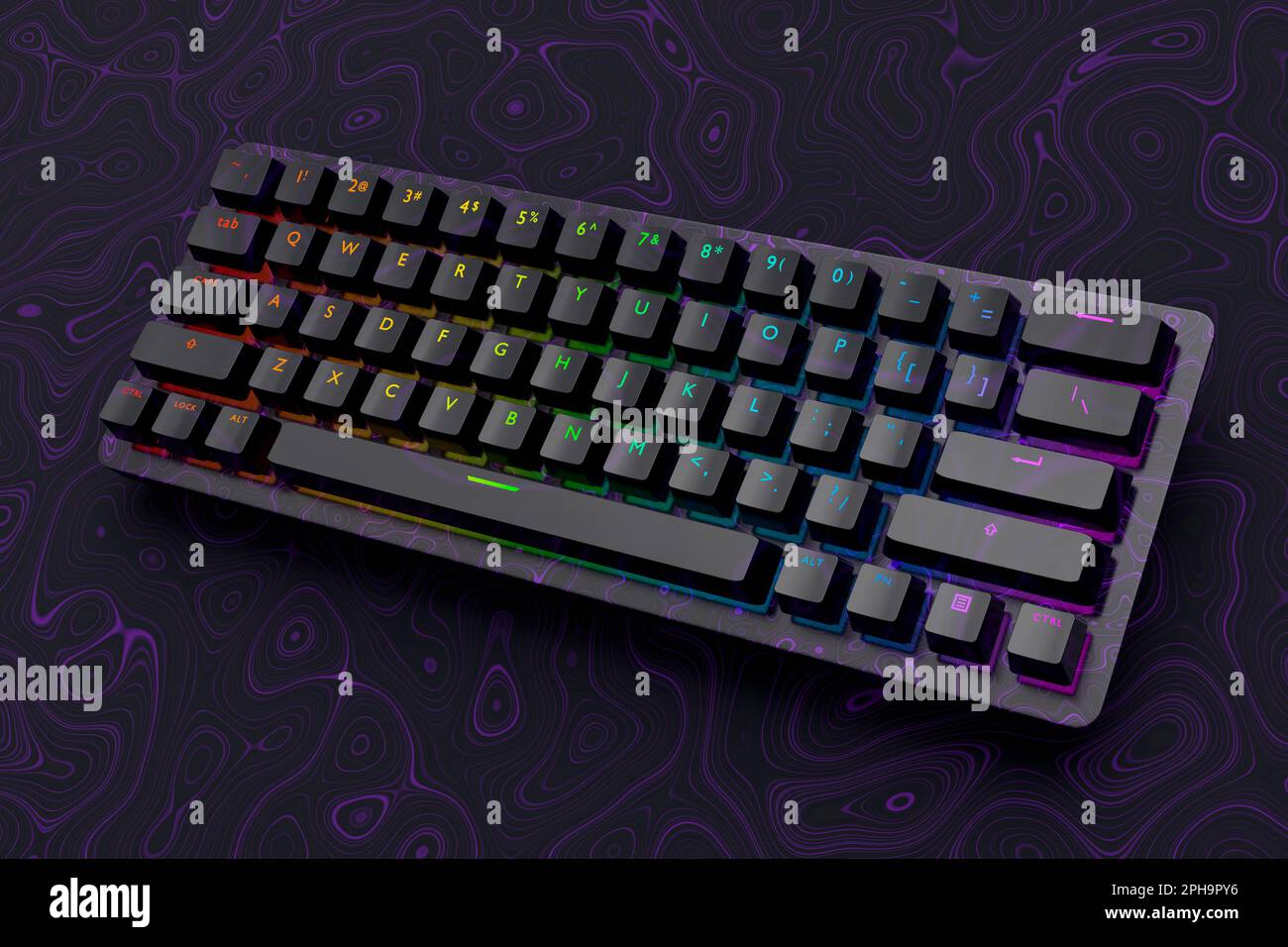Realistic computer keyboard with seamless wavy pattern isolated on dark ...