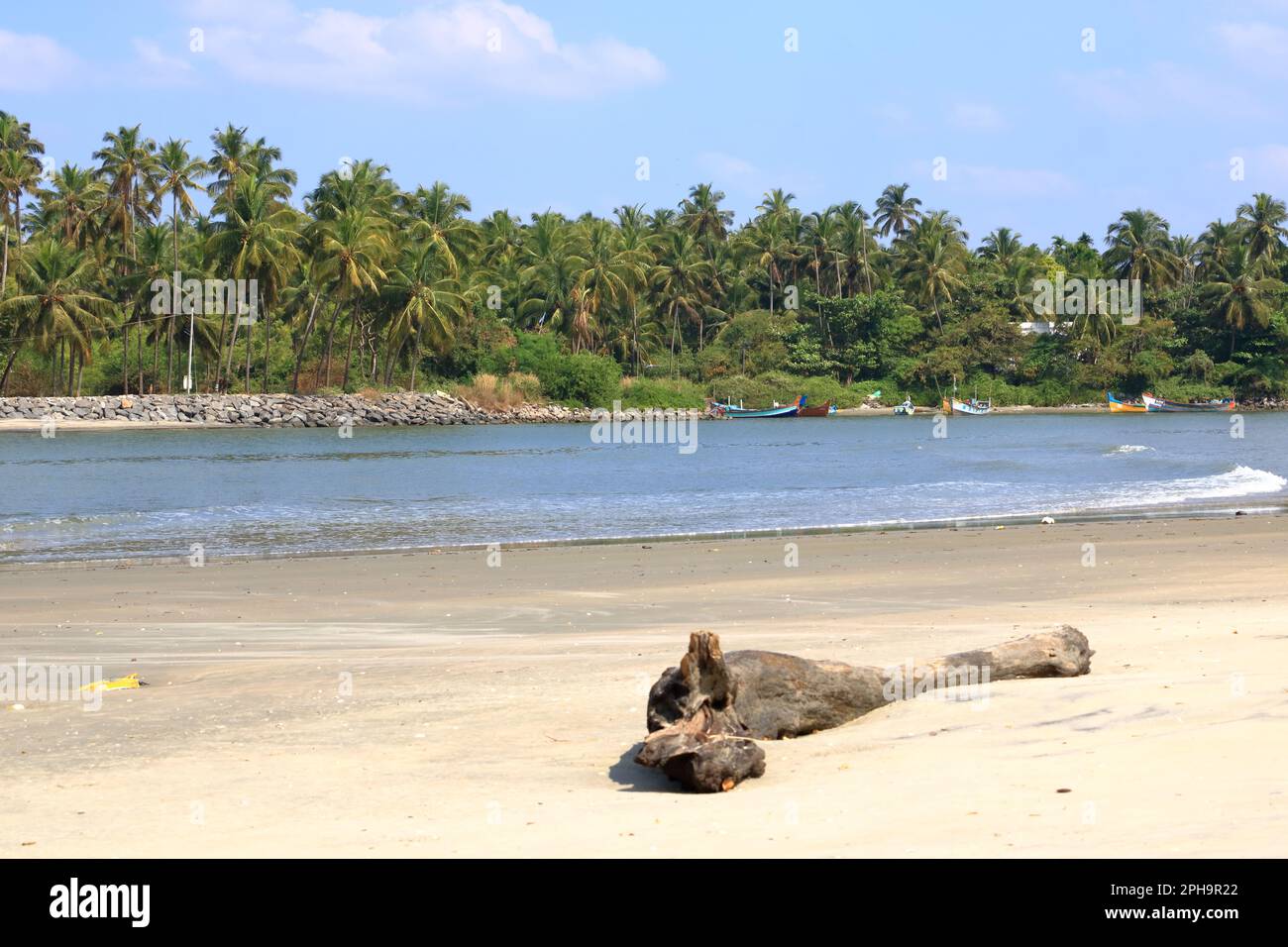 the lake and backwaters behind Dharmadam beach in Kannur, Kerala in ...