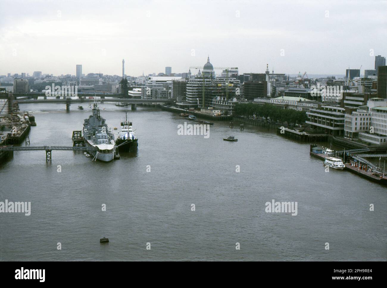 London. 1984. A view looking west from the upper footway of Tower ...