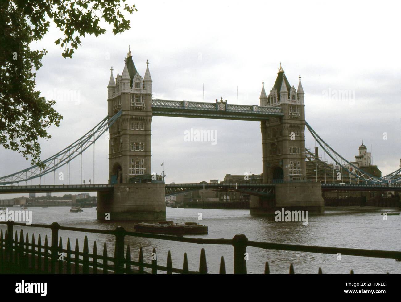 London. 1984. A view of the Tower Bridge taken from Tower Wharf, on the north bank of the River ...
