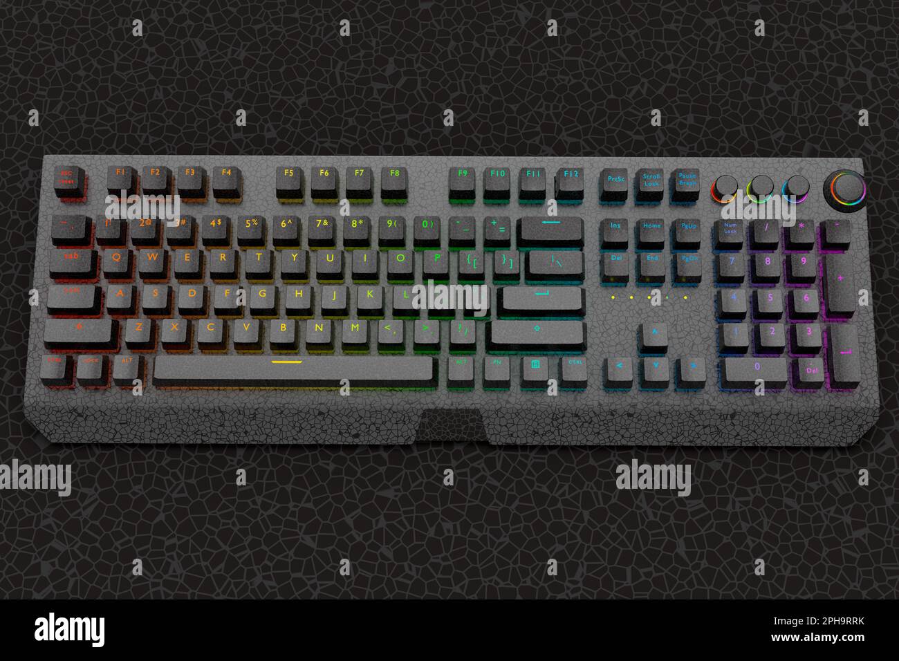 Realistic Computer Keyboard With Black Chrome Texture Isolated On Black