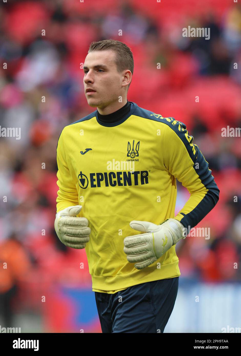 Andriy Lunin(Real Madrid)of Ukraine during the pre-match warm-up during ...