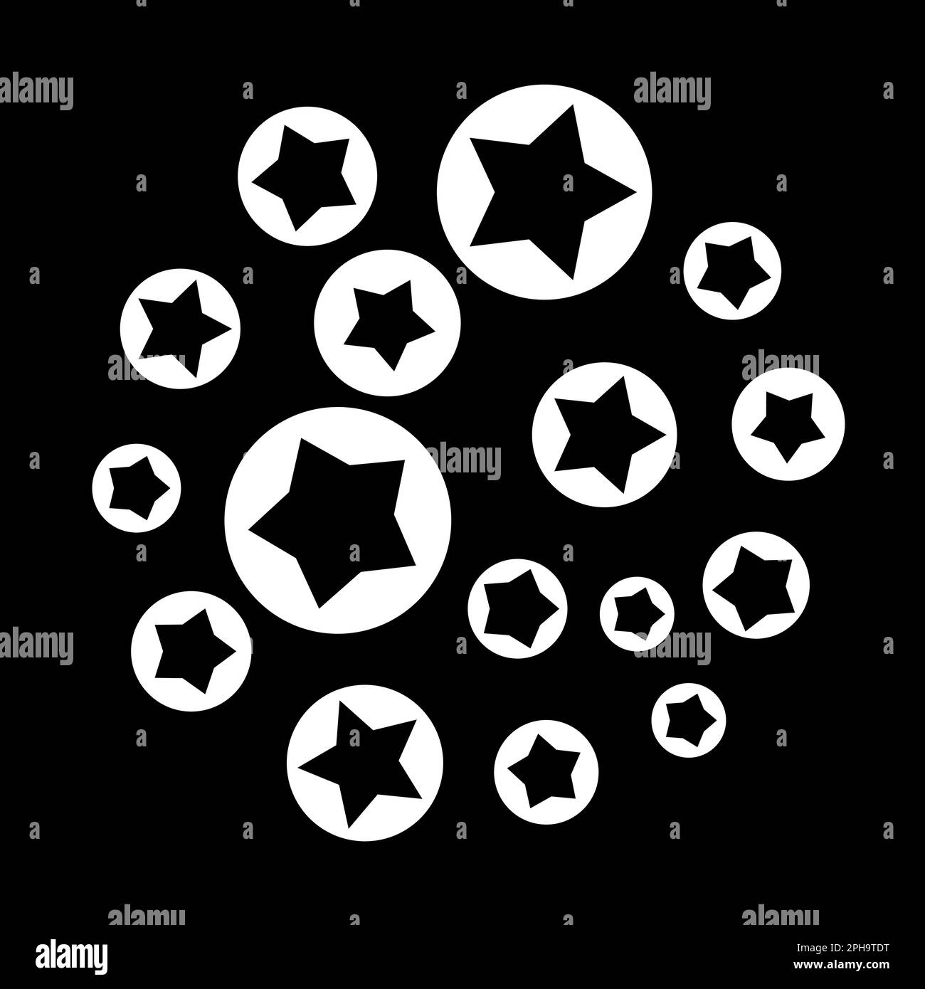 Black stars in white circles on black background. Gobo mask Stock ...
