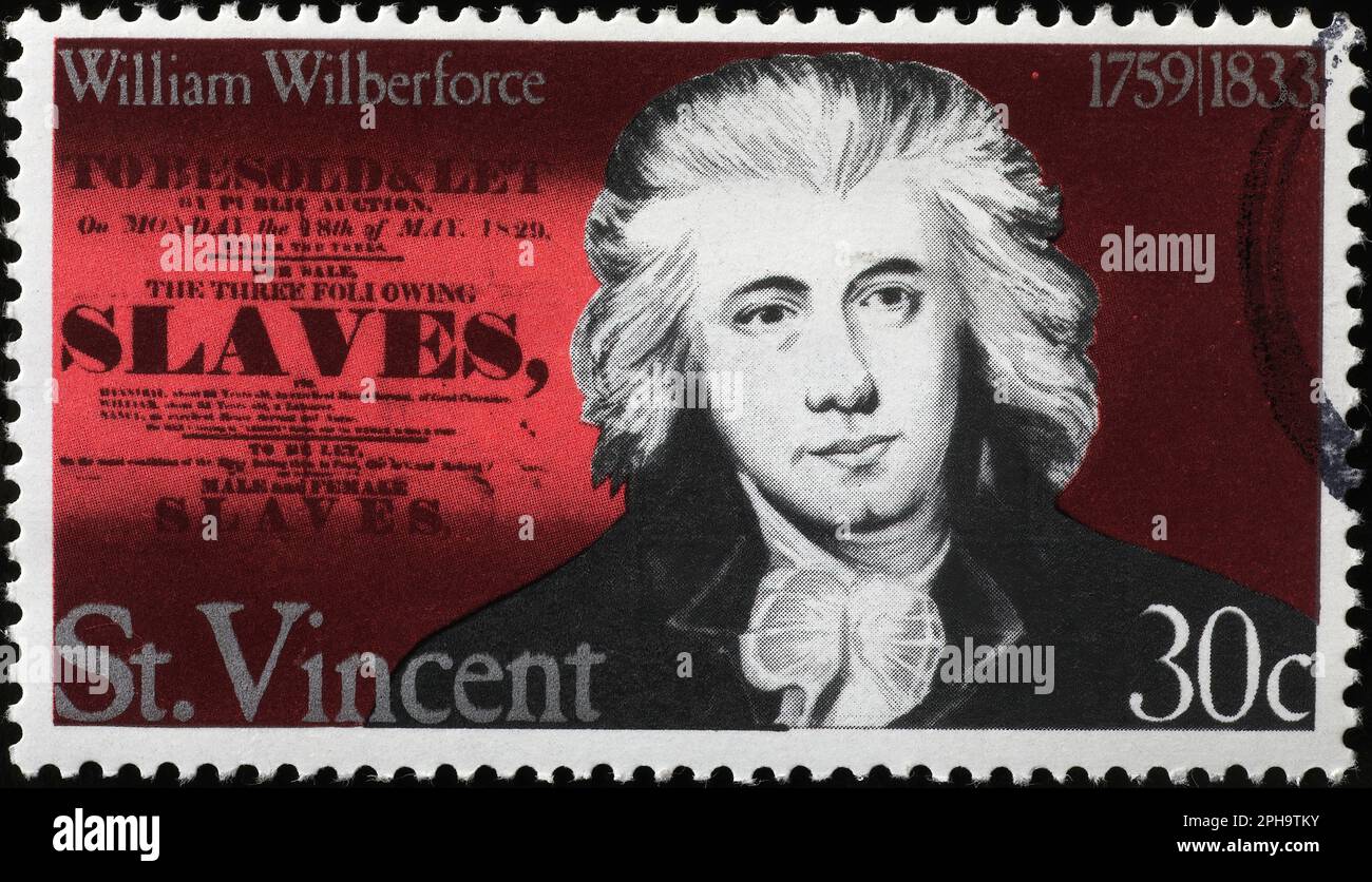 Abolitionist William Wilberforce on stamp of Saint Vincent Stock Photo ...