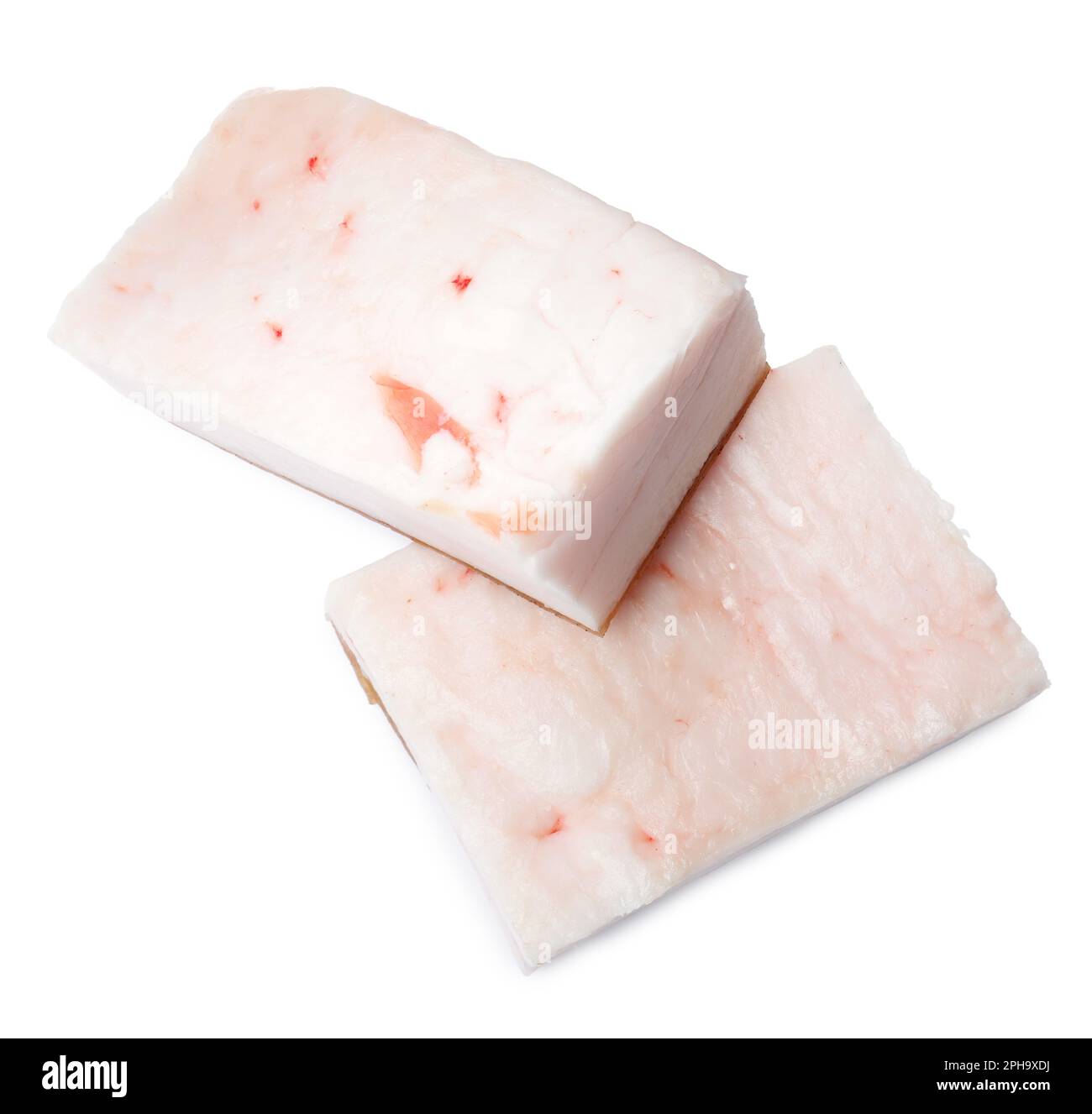 Pieces of pork fatback isolated on white, top view Stock Photo - Alamy
