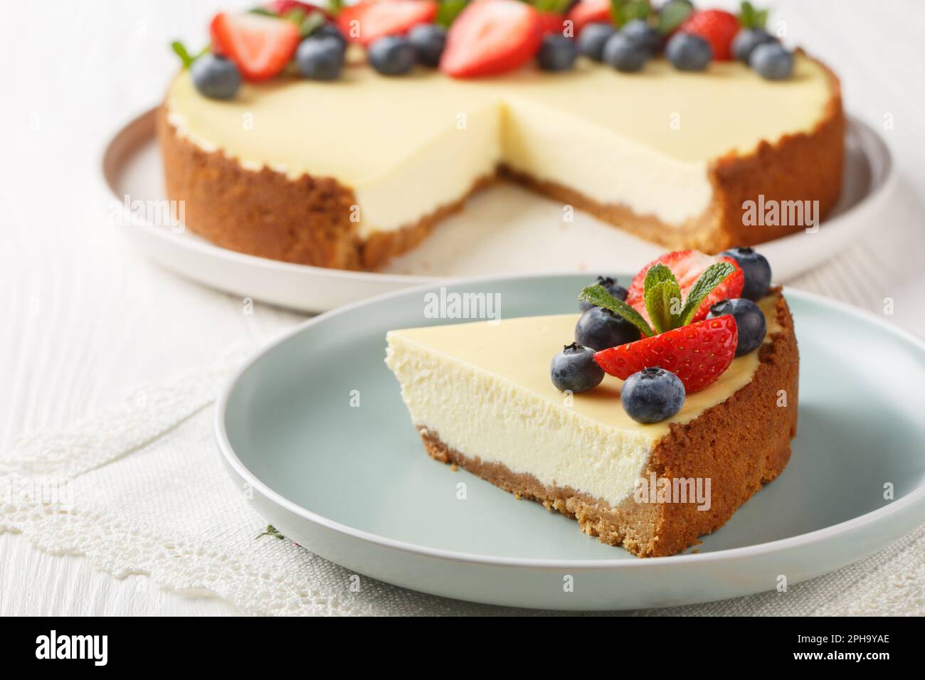 Classical New York Cheesecake With Slice Cut Out. Closeup View ...