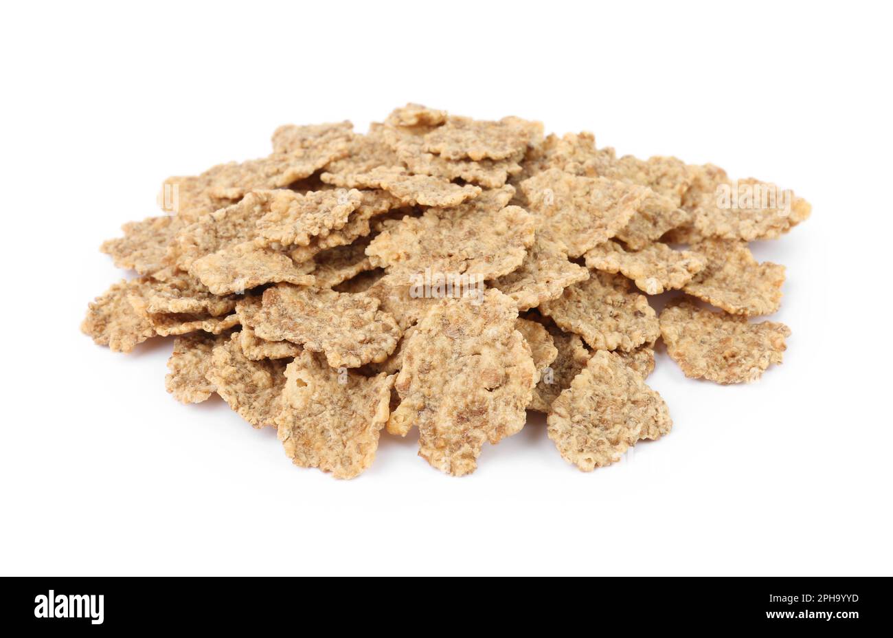 Pile of bran flakes on white background, closeup. Healthy breakfast ...