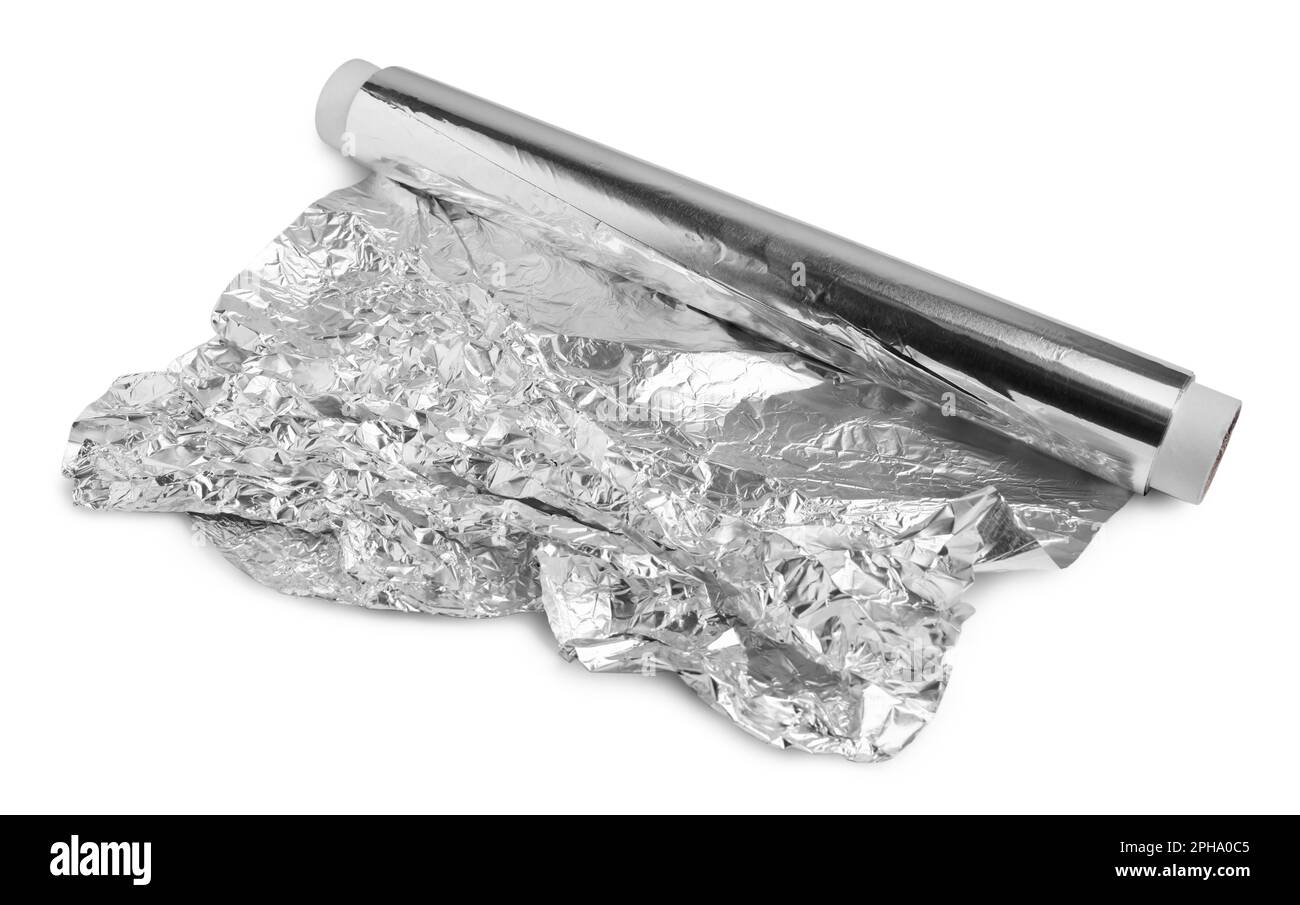 Roll of aluminum foil isolated on white Stock Photo - Alamy