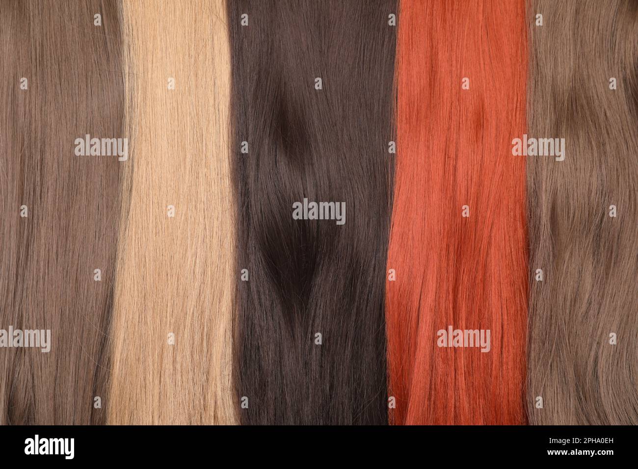 Strands of different hair as background, top view Stock Photo - Alamy