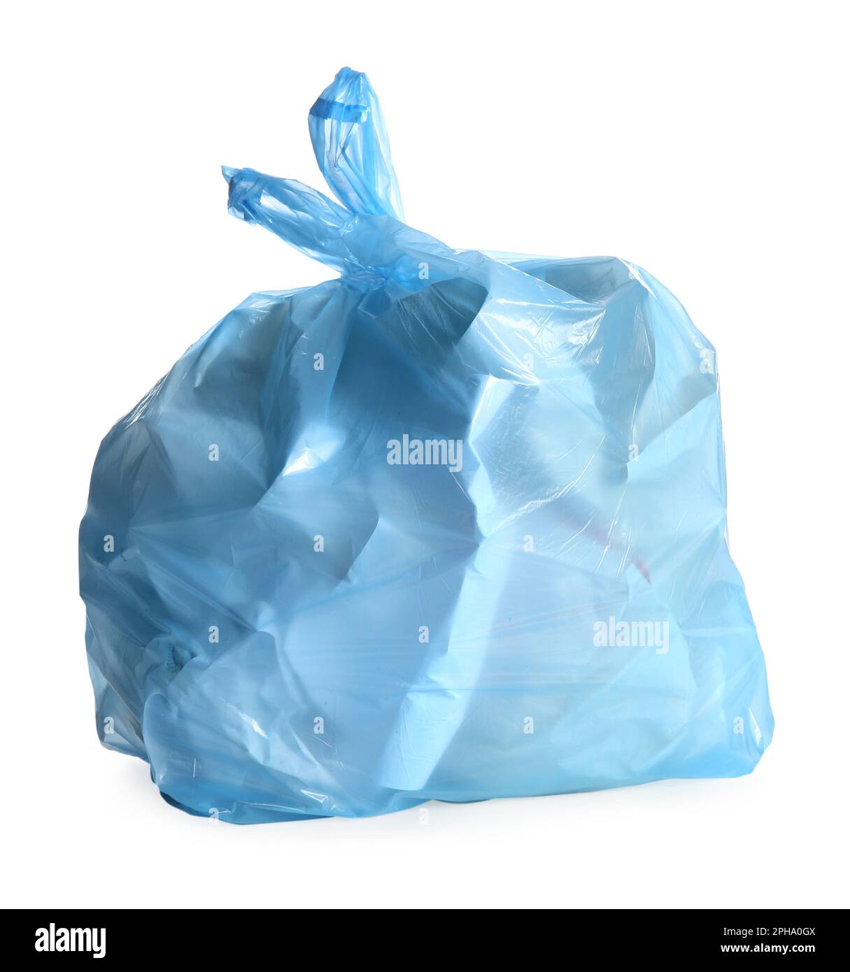 Blue trash bag full of garbage isolated on white Stock Photo - Alamy