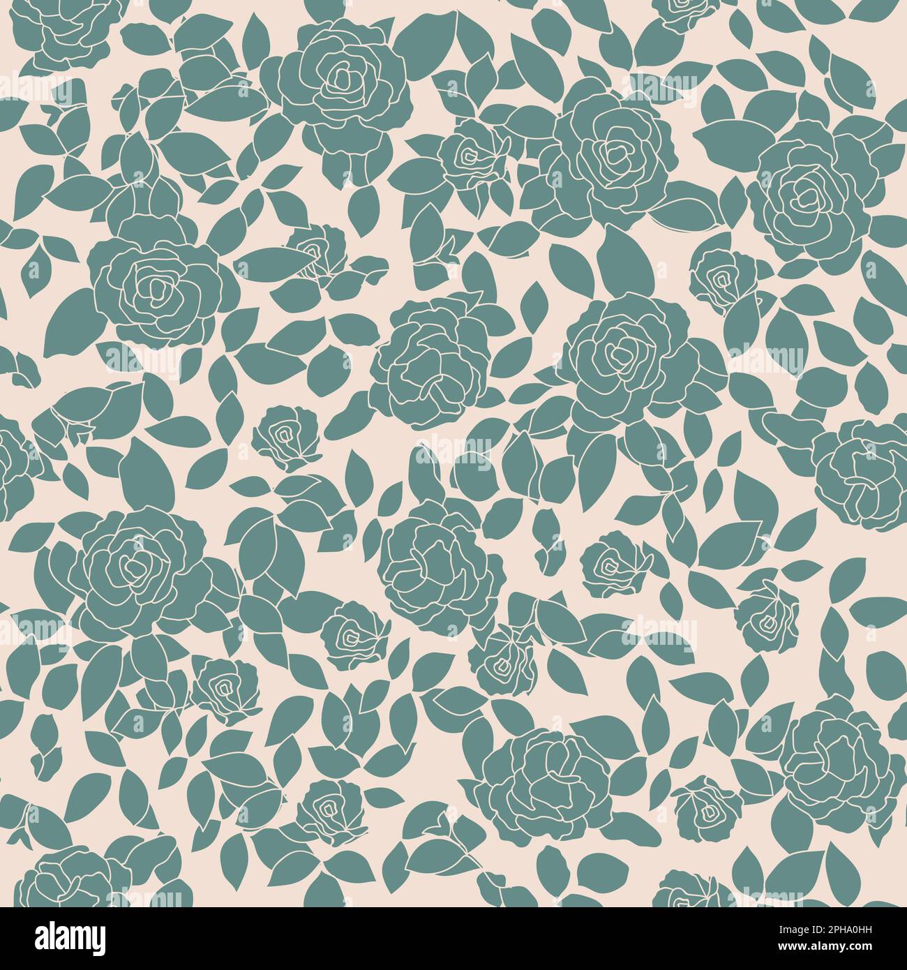 Seamless wallpaper pattern with collection of pastel roses. Line art ... Seamless wallpaper pattern with collection of pastel roses. Line art ...