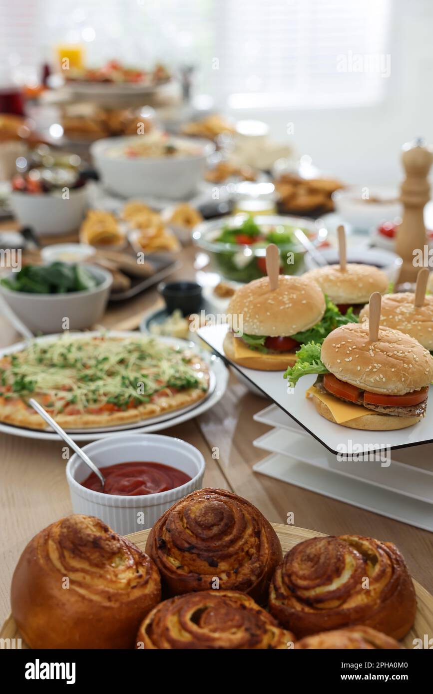 Brunch table setting with different delicious food indoors Stock Photo ...