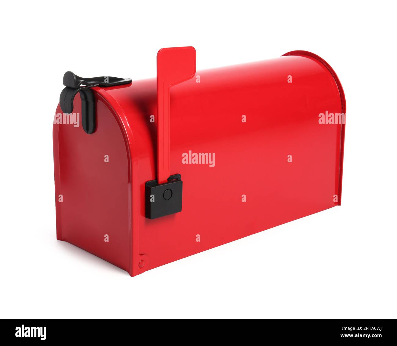 Shiny red letter box on white background Stock Photo - Alamy