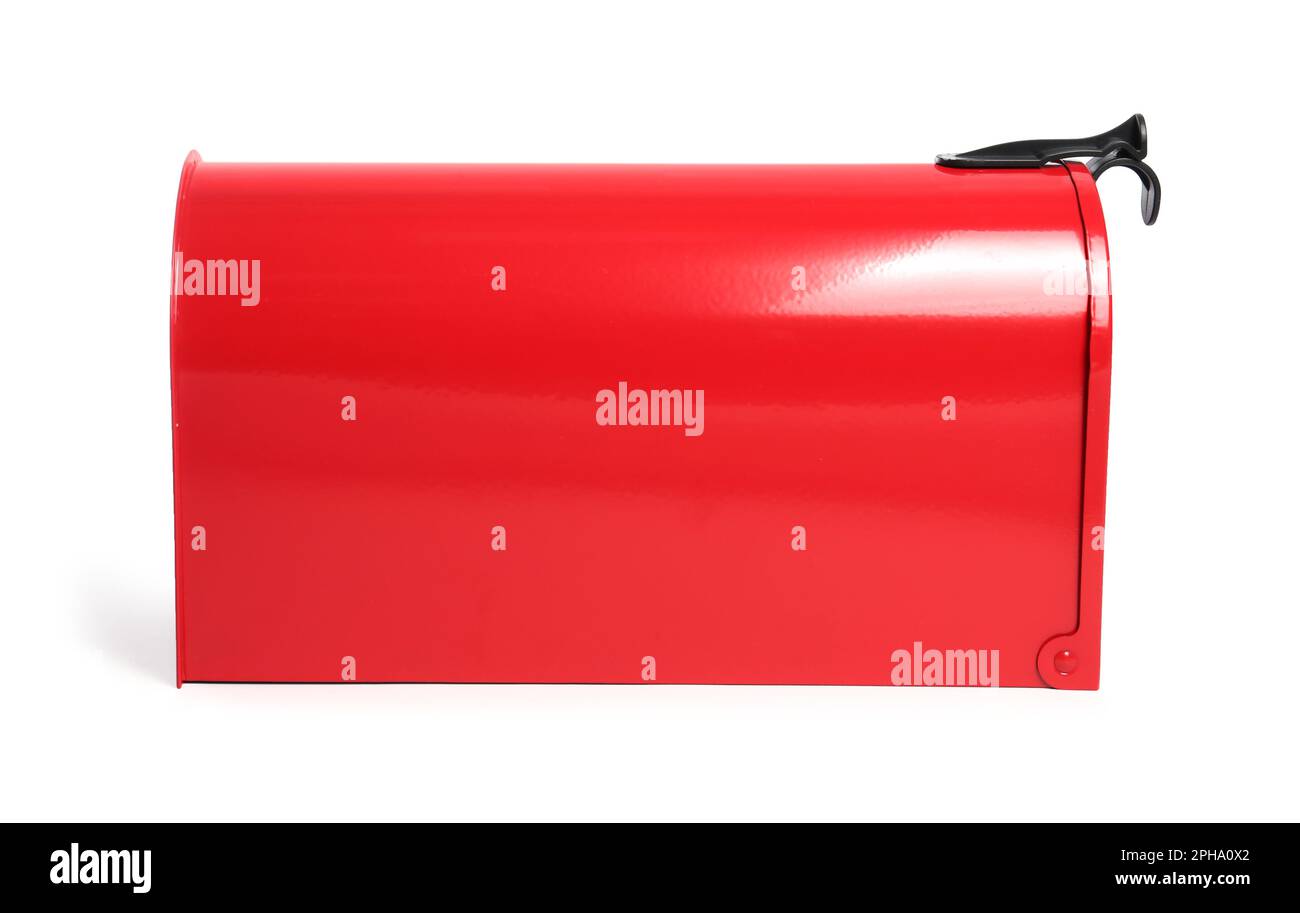 Shiny red letter box on white background Stock Photo - Alamy
