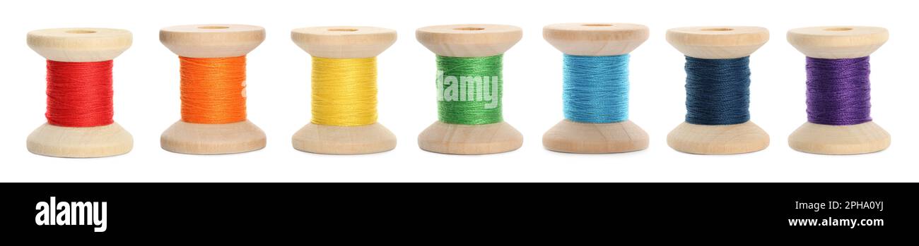 Set with spools of multicolor on white background. Banner design Stock ...