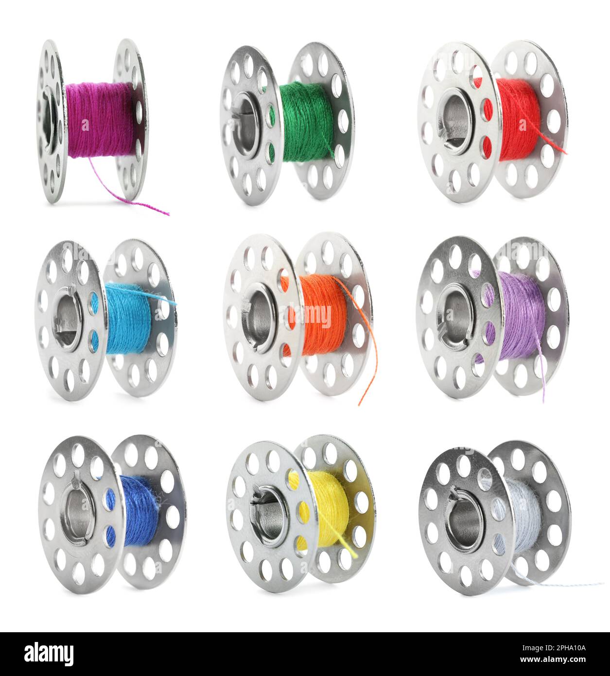 Set with spools of multicolor on white background Stock Photo - Alamy