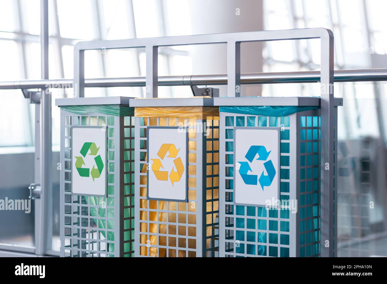 Color waste sorting bins indoors. Recycling concept Stock Photo - Alamy
