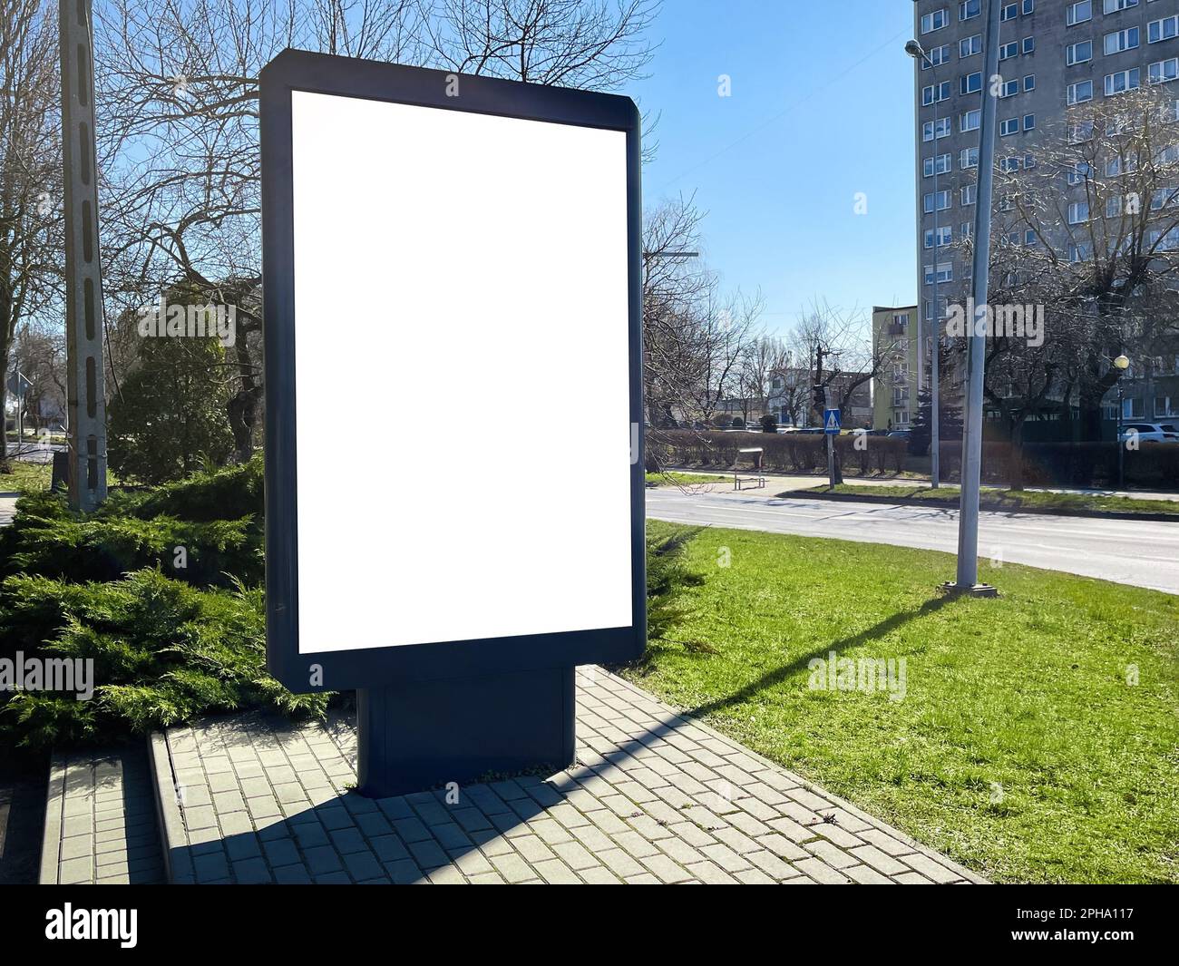 Blank advertising board on city street. Mockup for design Stock Photo ...