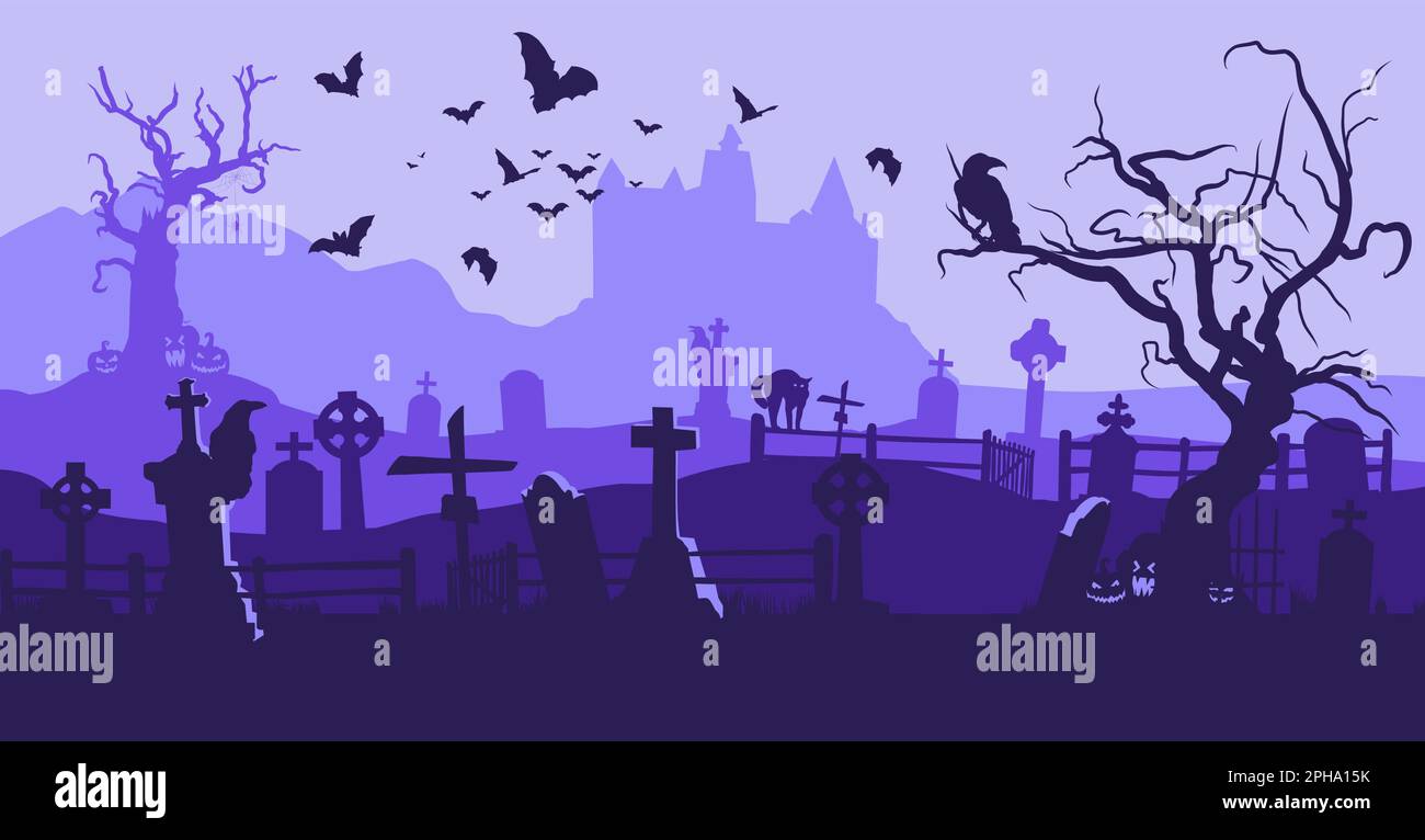 Purple Cemetery halloween background banner Stock Vector Image & Art - Alamy