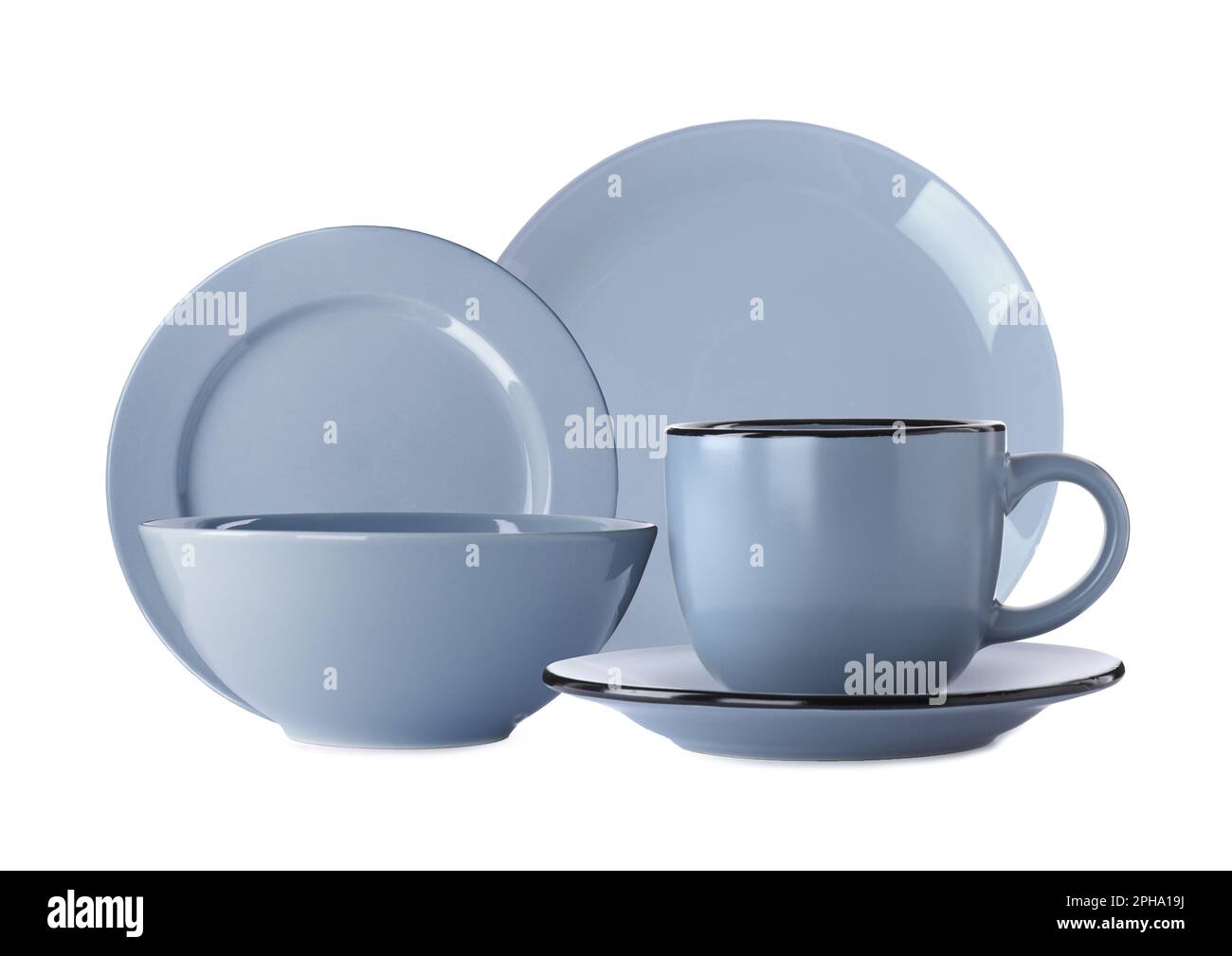 Set of beautiful ceramic dinnerware on white background Stock Photo - Alamy