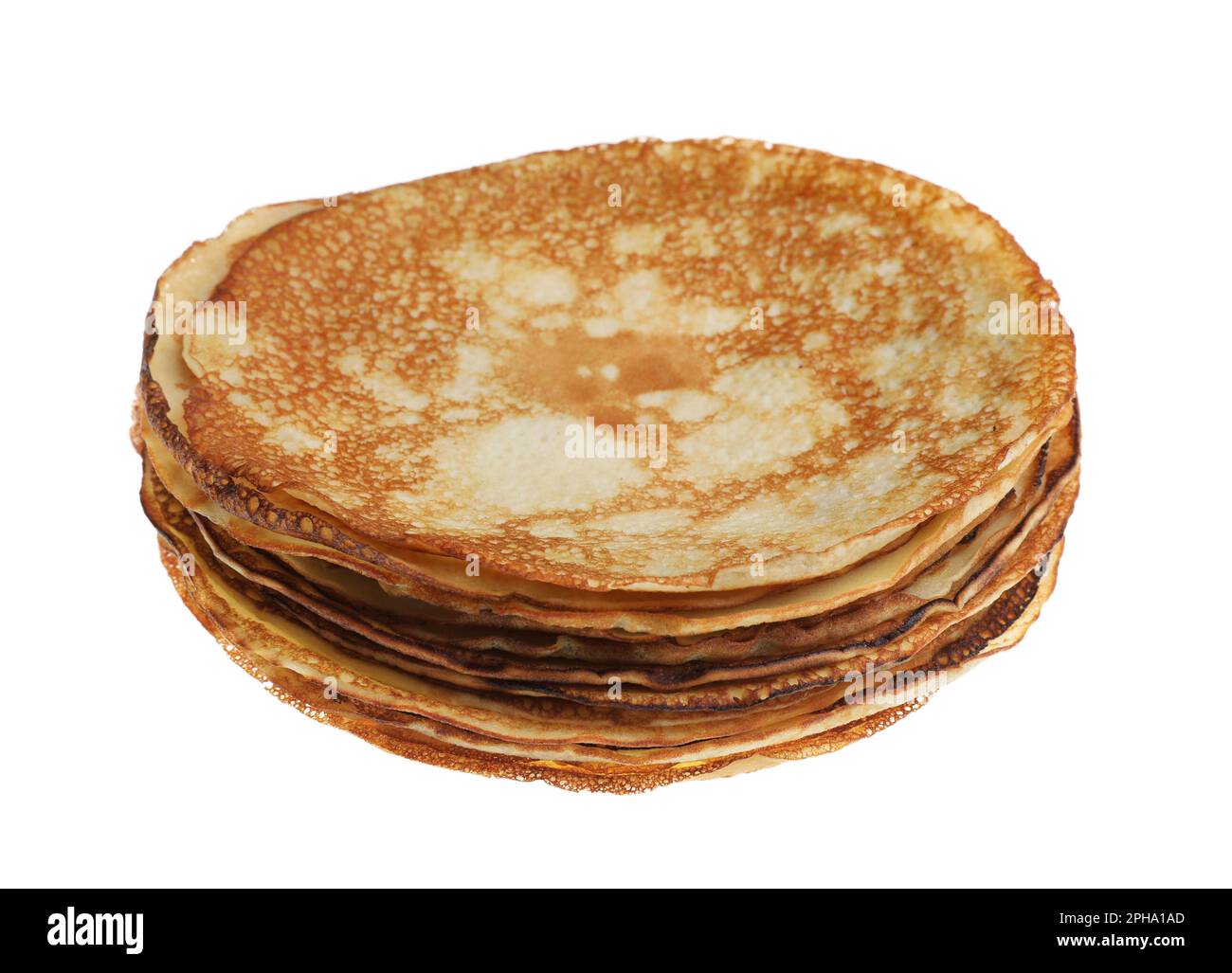 Stack of delicious crepes on white background Stock Photo - Alamy