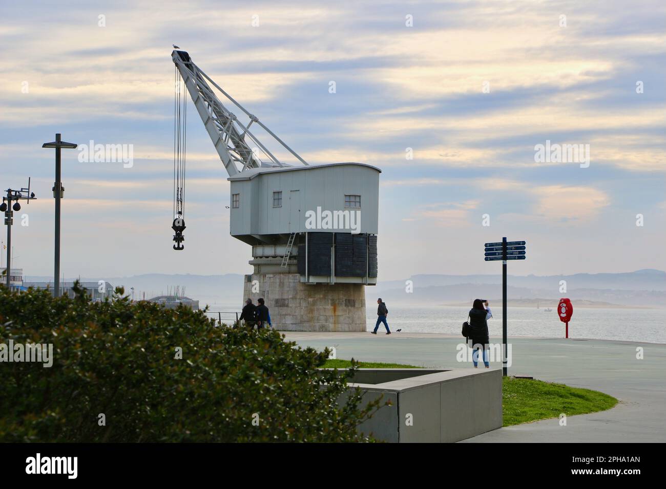 Stone crane landmark on the Maritime Walk Santander Bay Cantabria Spain ...