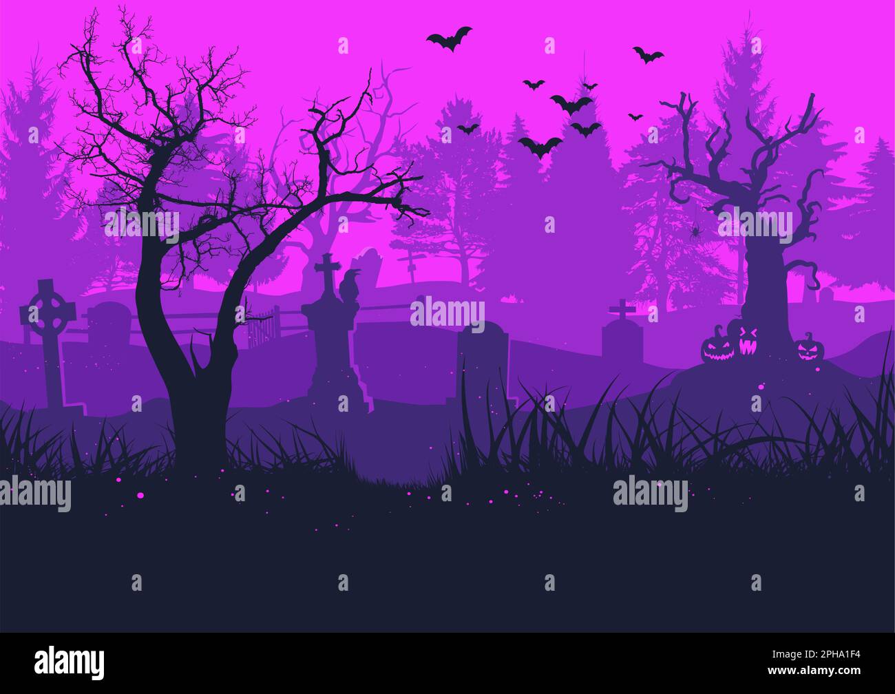 Pink Cemetery halloween background vertical banner Stock Vector Image ...