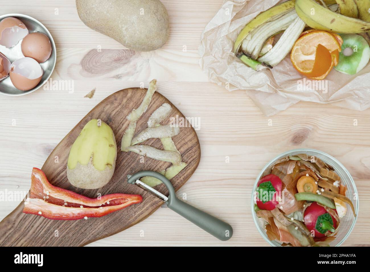 The process of peeling vegetables for cooking and composting the peels ...