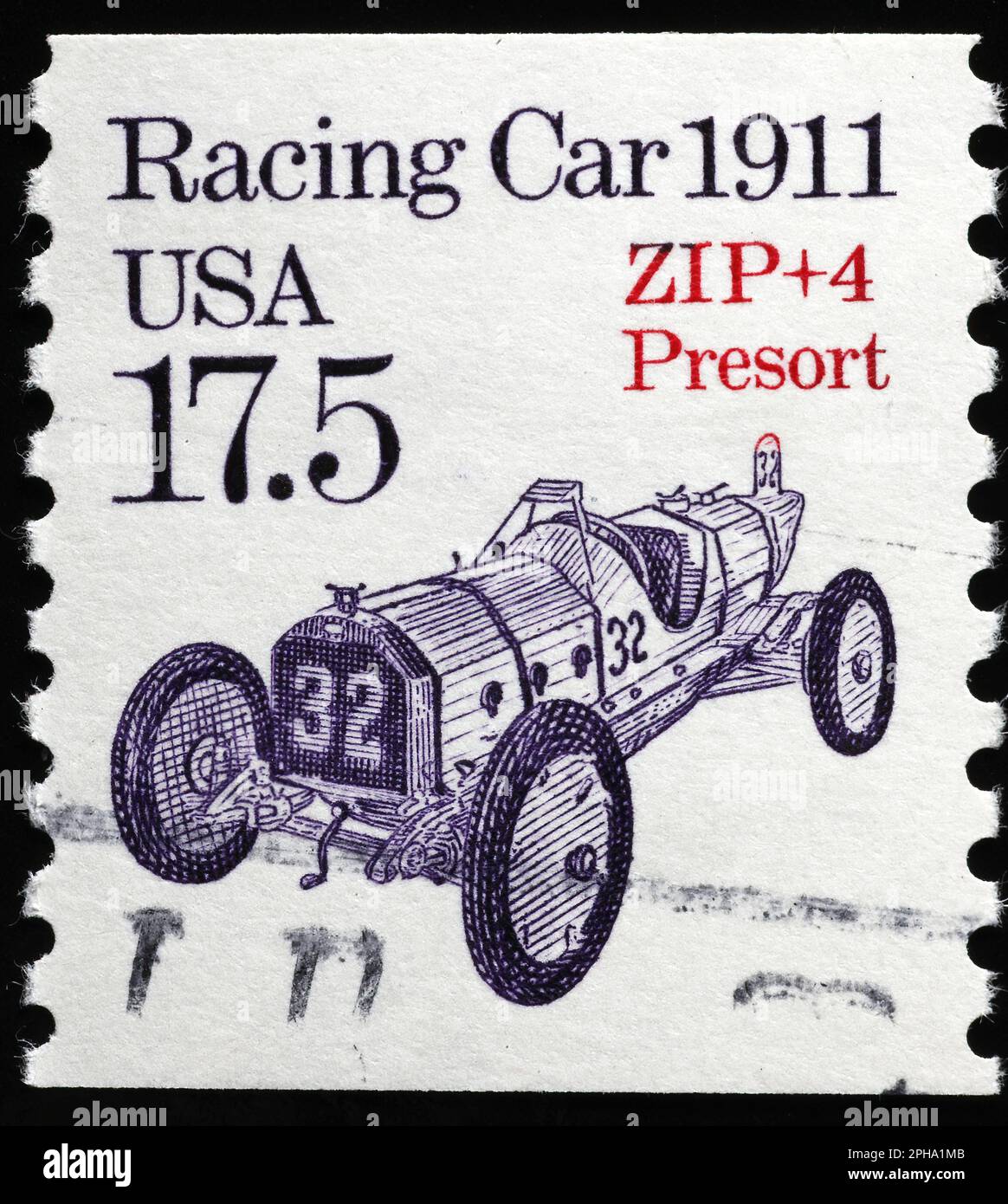 Ancient racing car on american postage stamp Stock Photo - Alamy