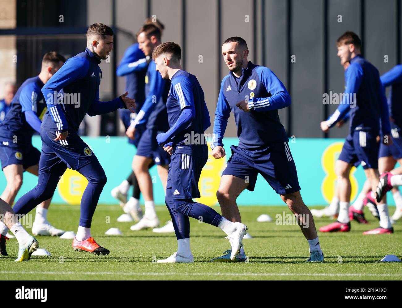 Scotland's John McGinn (right) during a training session at Lesser ...