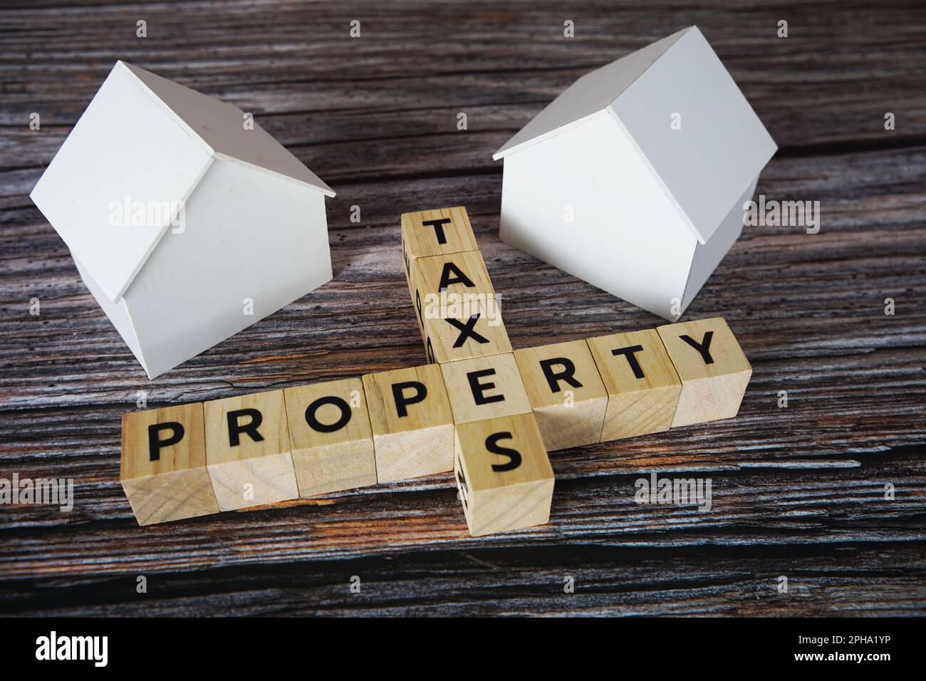 Property Taxes alphabet letter with house model on wooden background ...