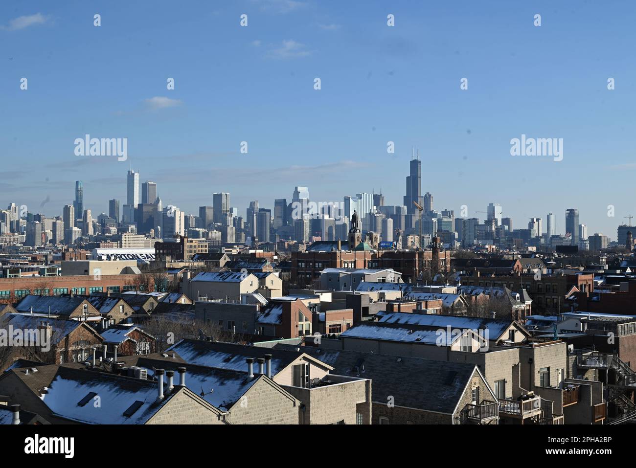 A stunning aerial view of a bustling metropolis, with its towering ...