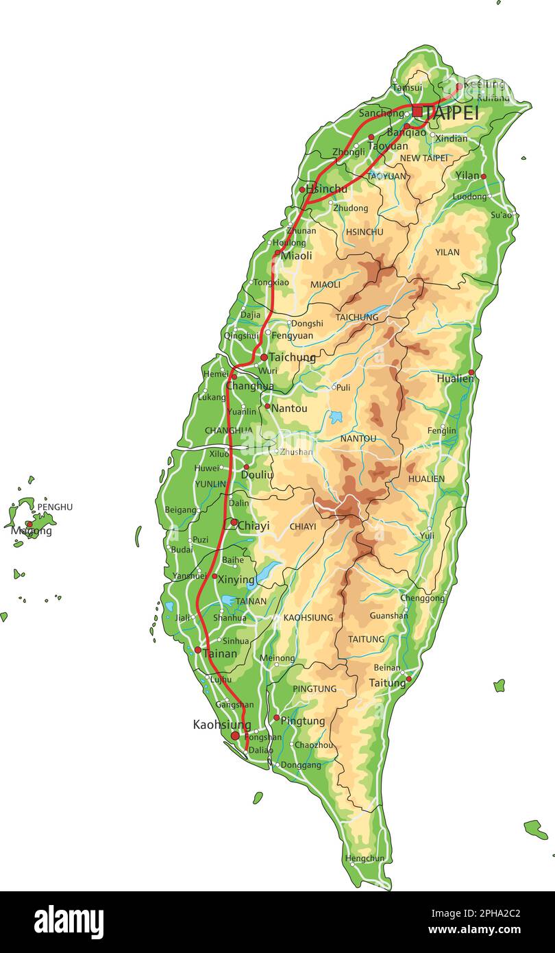 Highly detailed Taiwan physical map with labeling Stock Vector Image ...