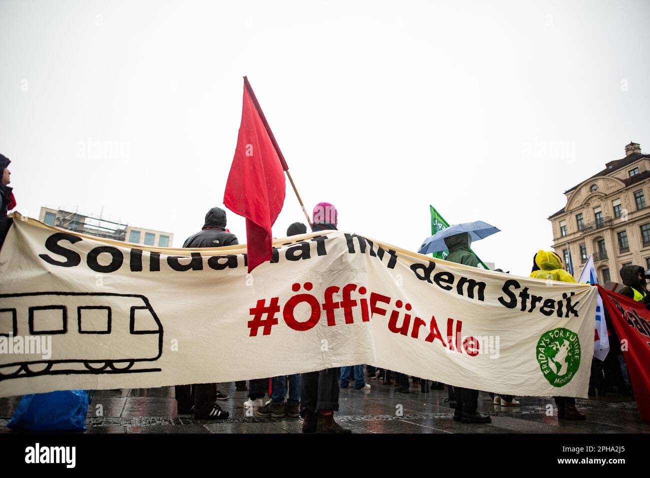 Munich, Germany. 27th Mar, 2023. Railway and public transport workers ...