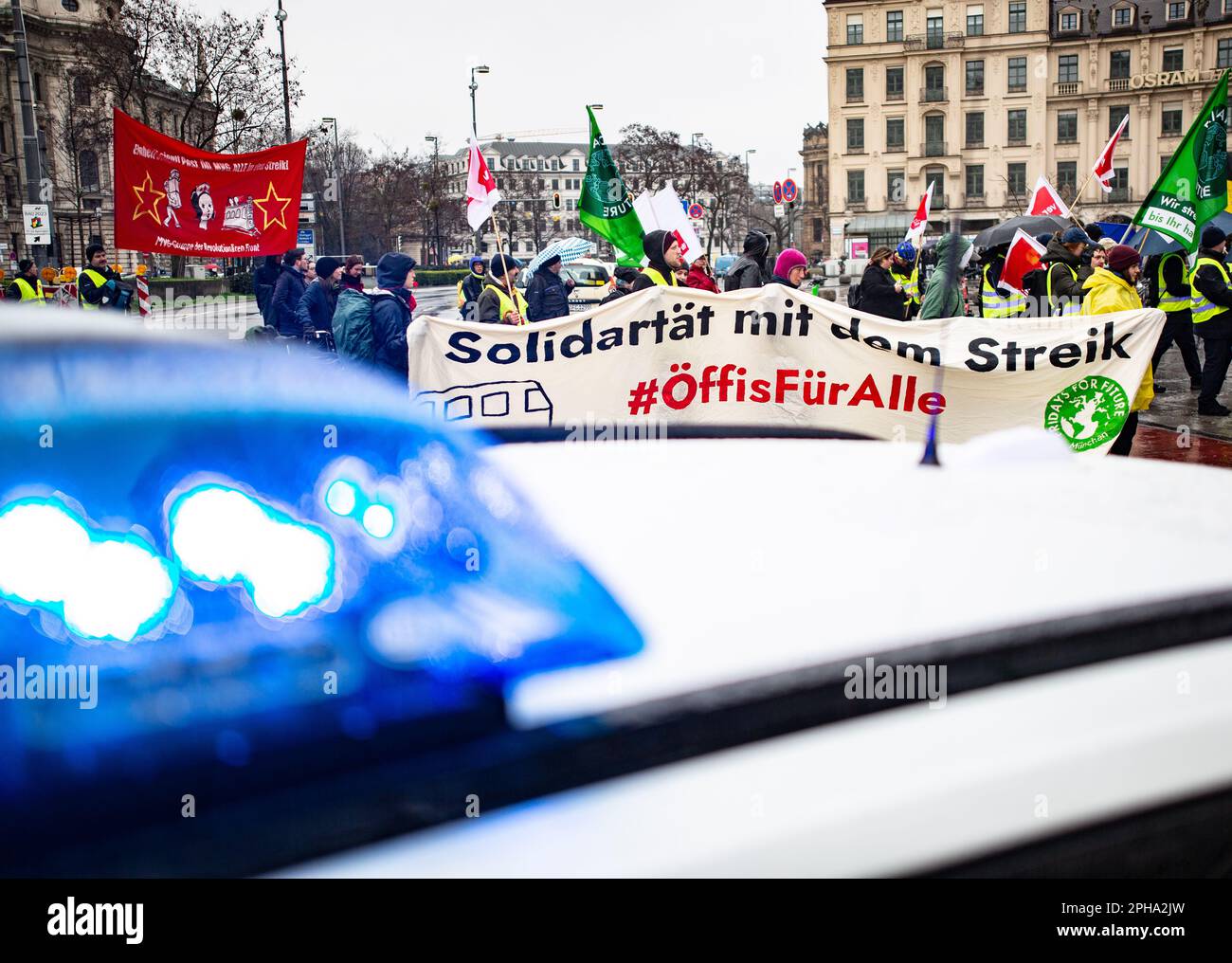 Munich, Germany. 27th Mar, 2023. Railway and public transport workers ...