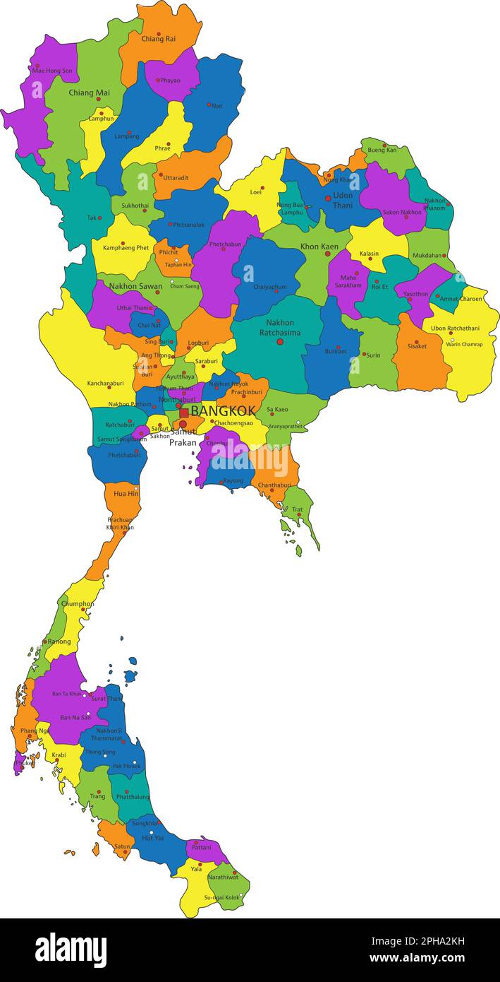 Colorful Thailand political map with clearly labeled, separated layers ...