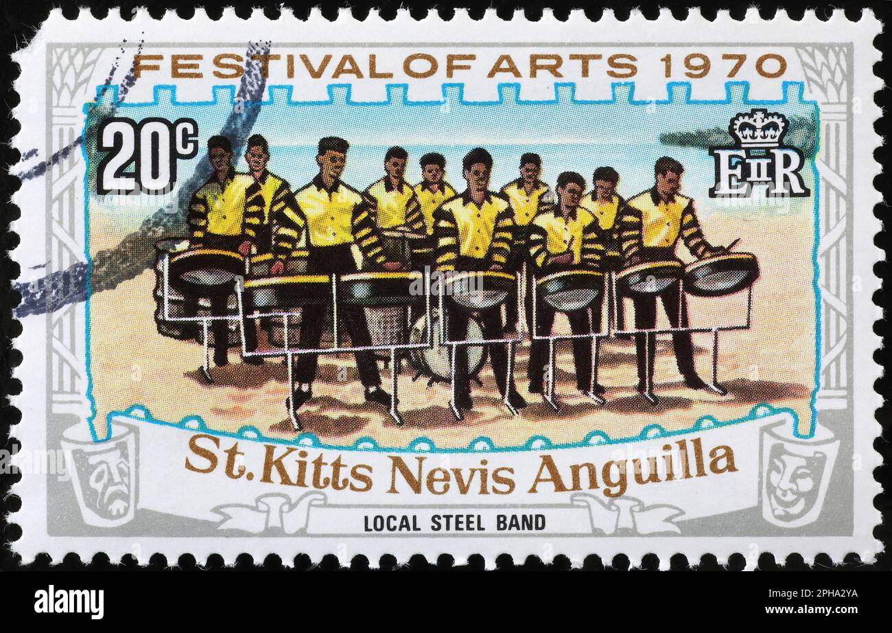 Caribbean steel band on a postage stamp of Anguilla Stock Photo - Alamy