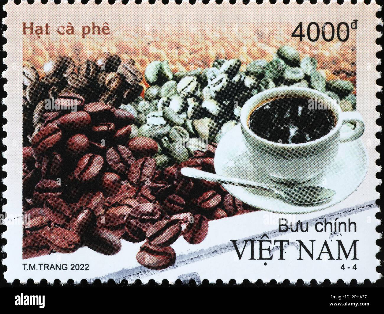 Coffee grains on vietnamese postage stamp Stock Photo - Alamy