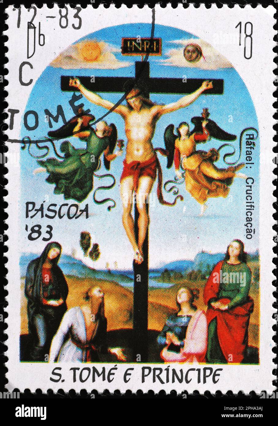 Crucifixion by Raphael on postage stamp Stock Photo - Alamy