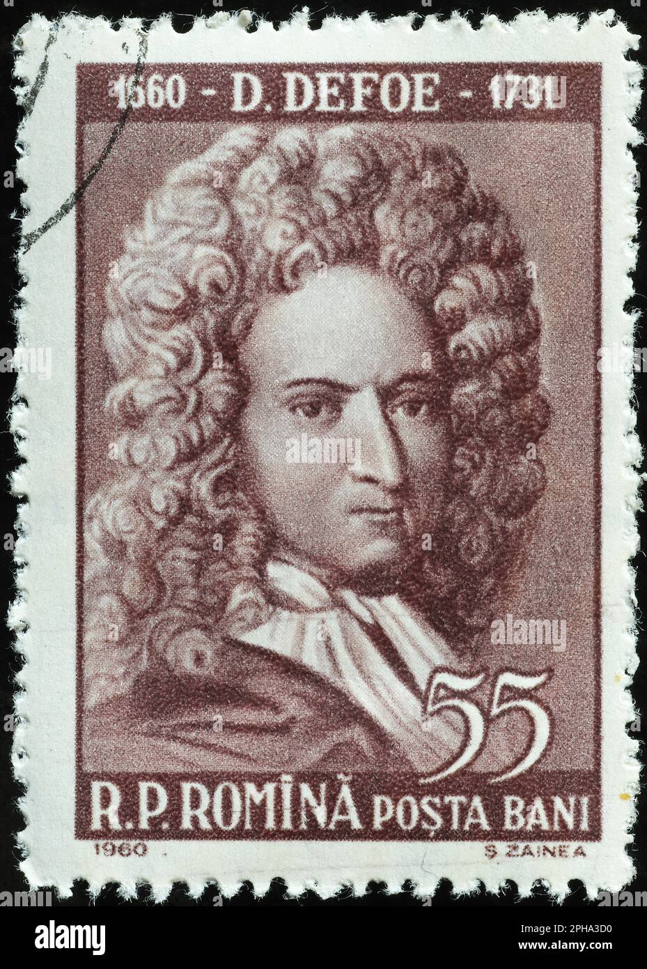 Daniel Defoe on old postage stamp of Romania Stock Photo - Alamy