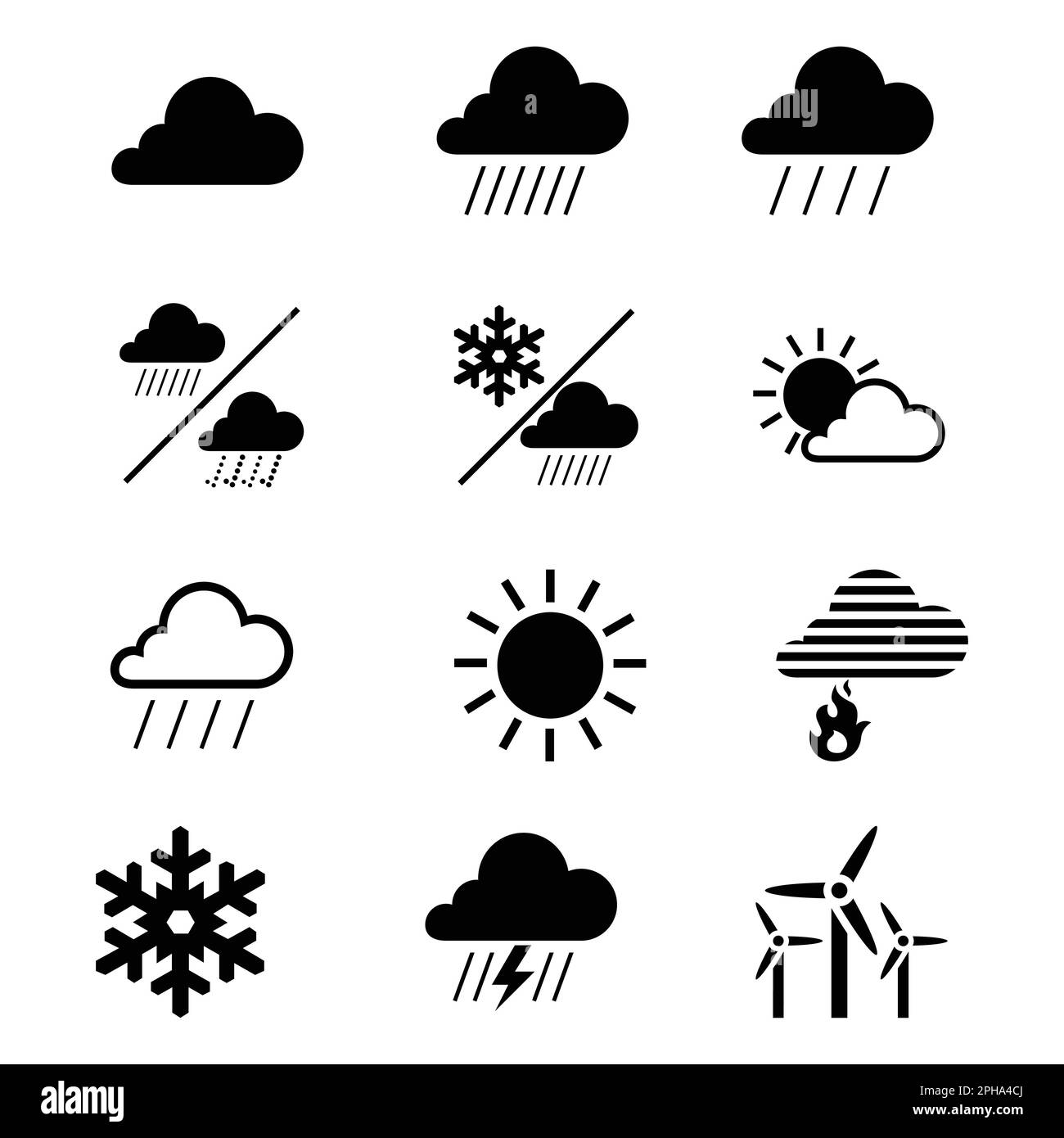 Weather icons on white Black and White Stock Photos & Images - Alamy