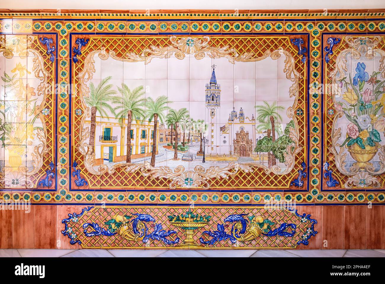 Hallway inside a manor house decorated with beautiful tiles ...