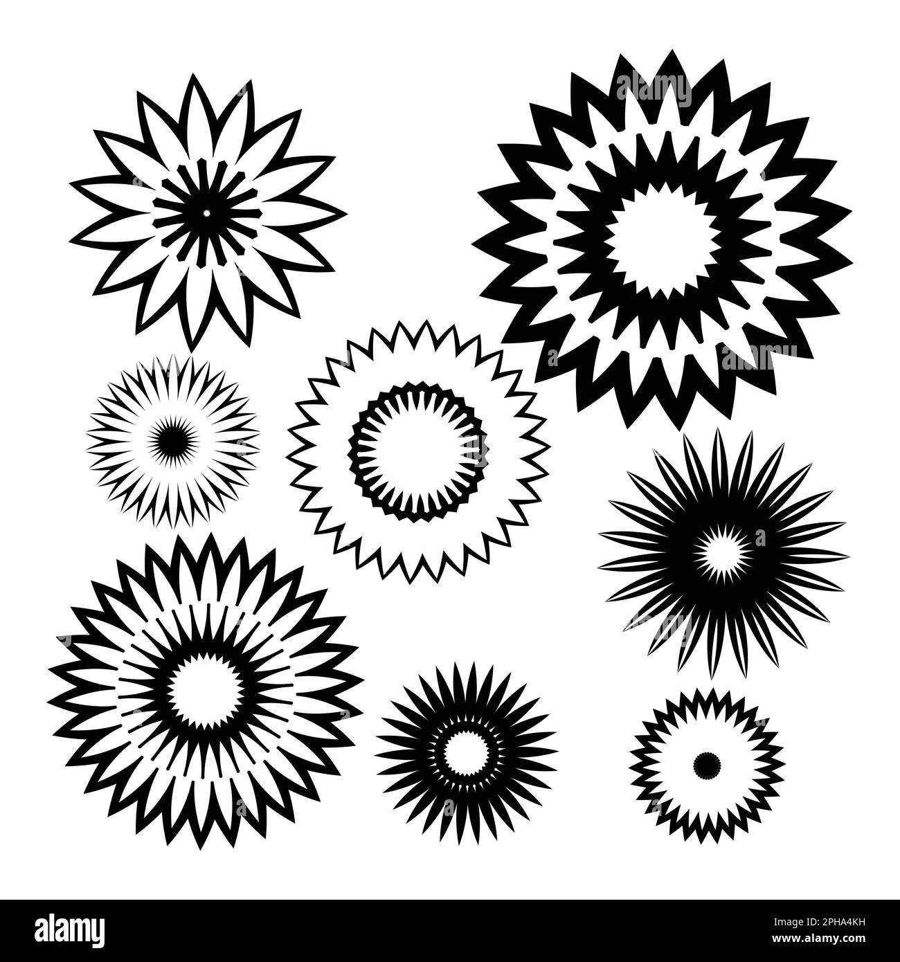 Set of black and white sunburst, starburst, sunburst icons Stock Vector ...
