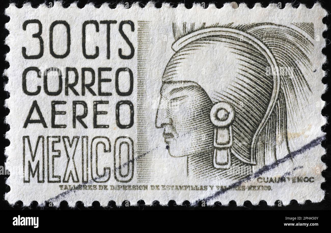 Head of aztec warrior on mexican postage stamp Stock Photo - Alamy
